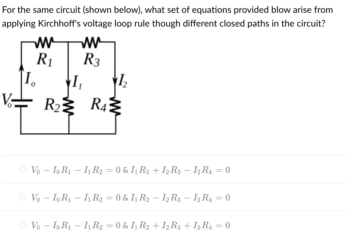 Solved For the same circuit (shown below), what set of | Chegg.com