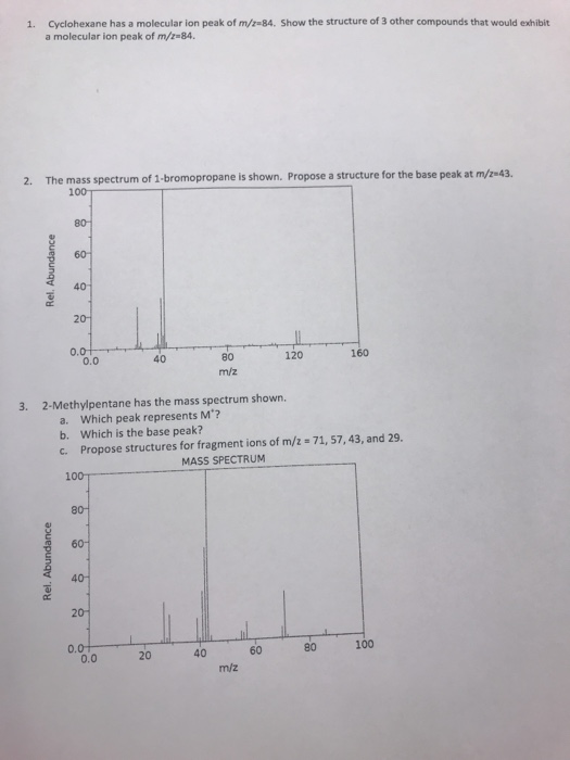 Solved 1. Cyclohexane has a molecular ion peak of m/z-84. | Chegg.com