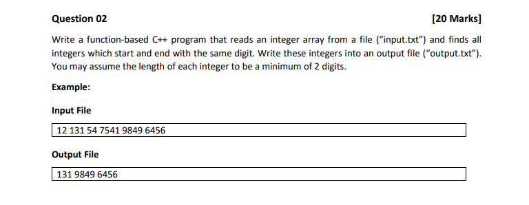 Solved Question 02 [20 Marks) Write a function-based C++ | Chegg.com