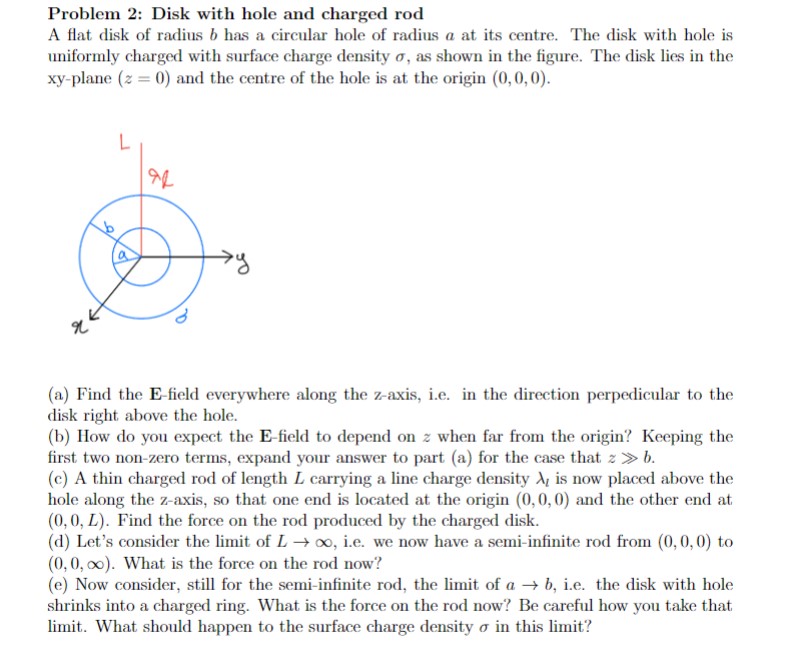 Solved Problem 2: Disk with hole and charged rod A flat disk | Chegg.com