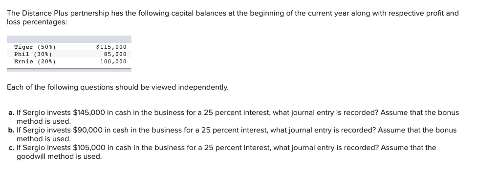 Solved \r\nf Sergio invests \\( \\$ 145,000 \\) in cash in | Chegg.com