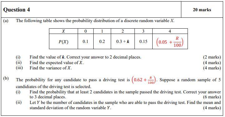 Solved Question 4 20 marks (a) The following table shows the | Chegg.com