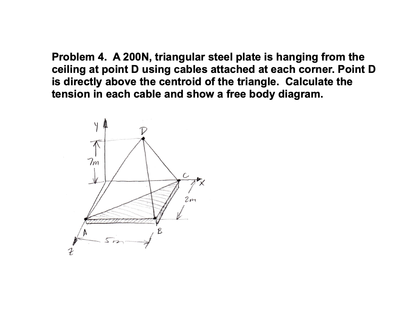 Solved Problem 4. A 200N, triangular steel plate is hanging | Chegg.com