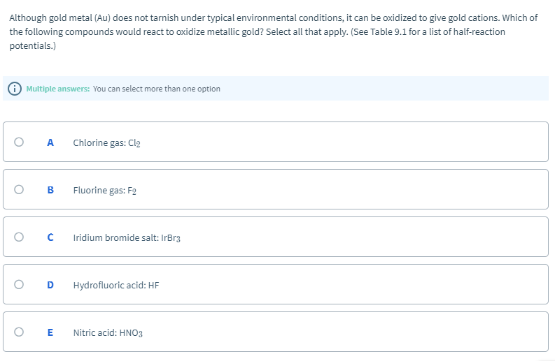 Solved Although gold metal (Au) does not tarnish under | Chegg.com
