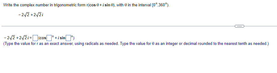 Solved Write the complex number in trigonometric form | Chegg.com