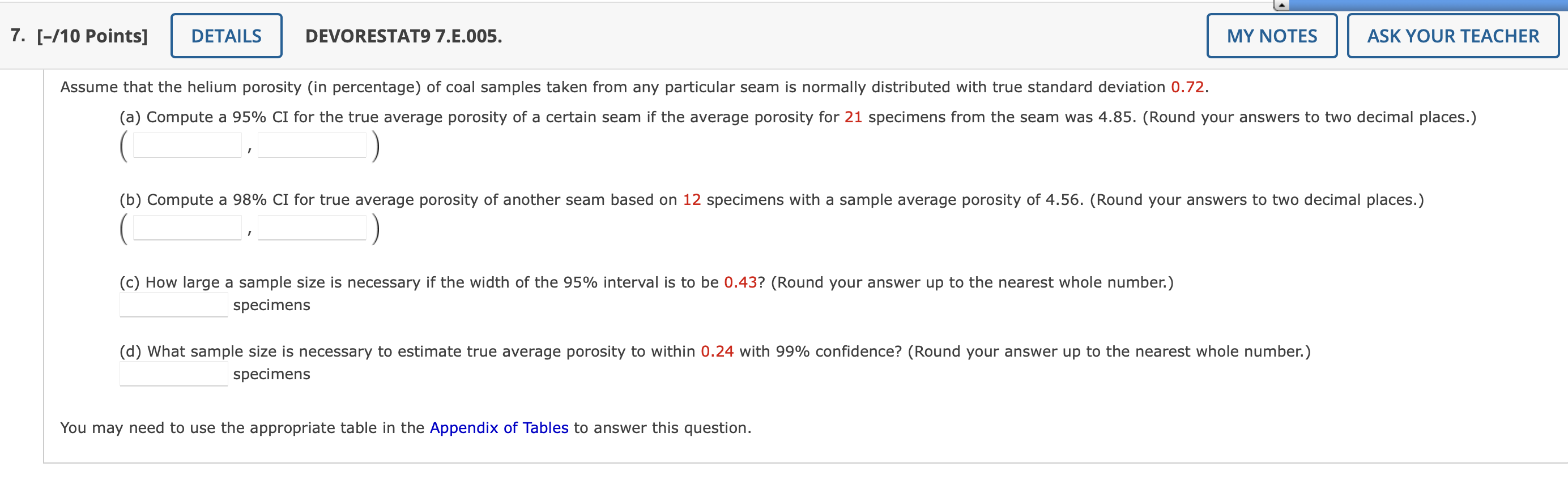 Solved 7. [-/10 Points] DETAILS DEVORESTAT9 7.E.005. MY | Chegg.com