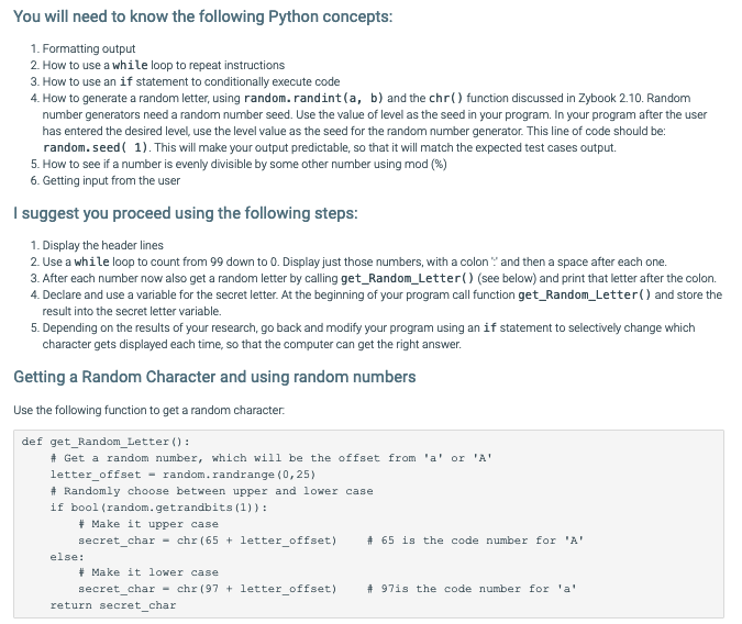 Solved You will need to know the following Python concepts: | Chegg.com