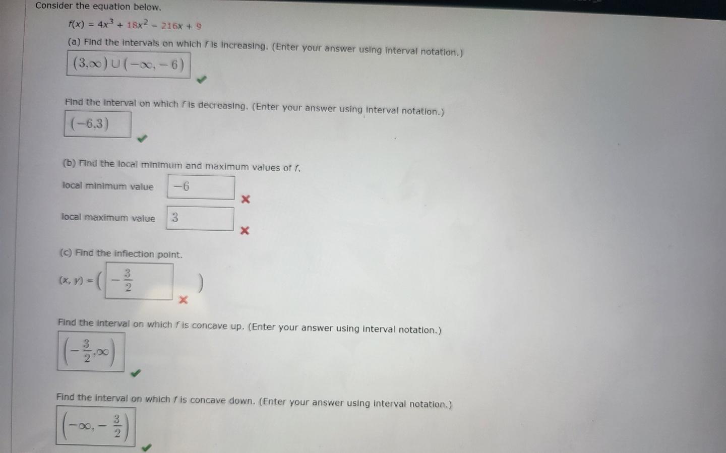 Solved Consider the equation below. f(x)=4x3+18x2−216x+9 (a) | Chegg.com