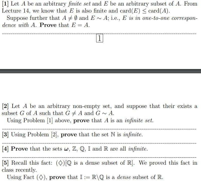 Solved [1] Let A be an arbitrary finite set and E be an | Chegg.com