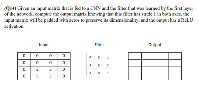 Solved (Q14) Given an input matrix that is fed to a CNN and | Chegg.com