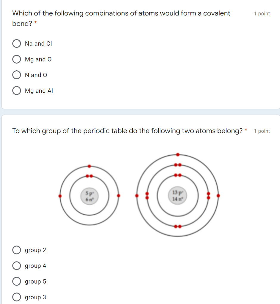 Solved 1 point Which of the following combinations of atoms | Chegg.com