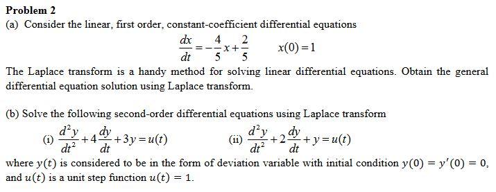 Solved Problem 2 (a) Consider the linear, first order, | Chegg.com