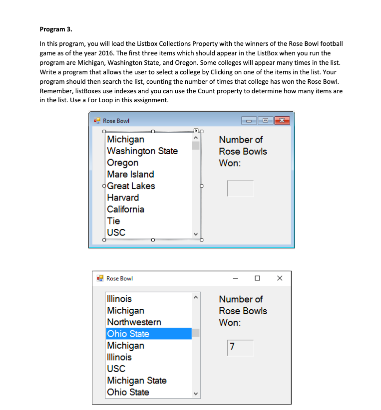 Solved Program 3. In this program, you will load the Listbox | Chegg.com