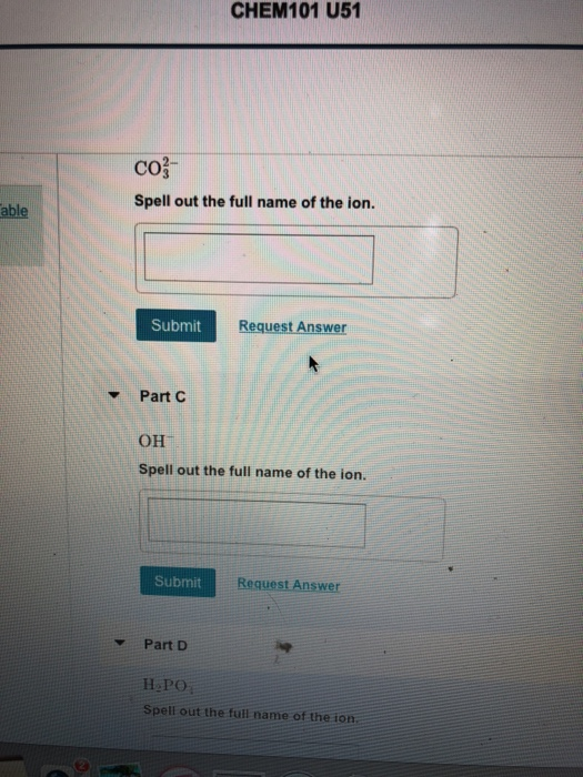 Solved Table Part A s2 Spell out the full name of the ion. | Chegg.com