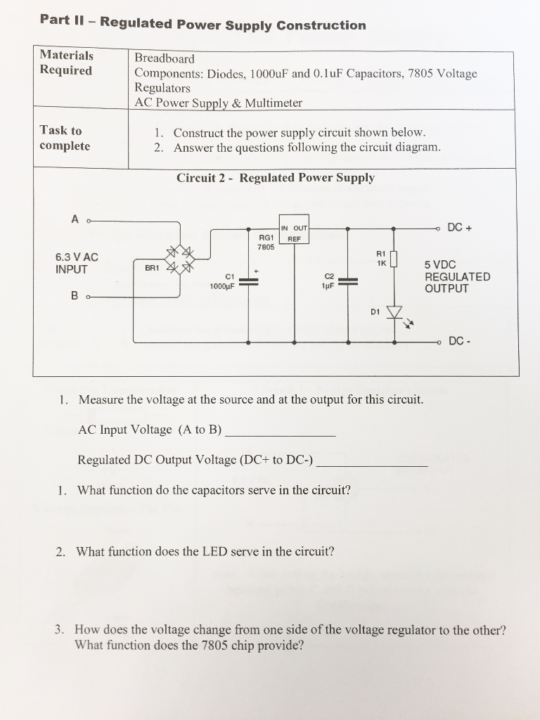 Solved Part II - Regulated Power Supply Construction | Chegg.com
