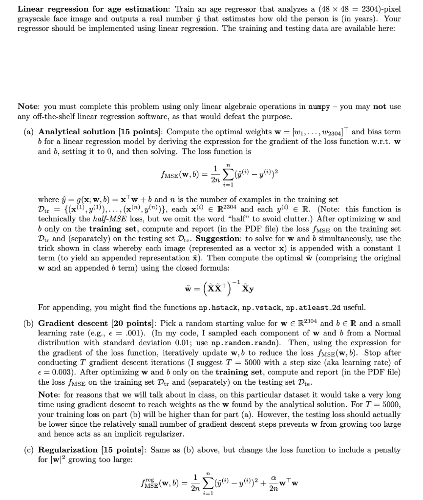 Solved Linear regression for age estimation: Train an age | Chegg.com