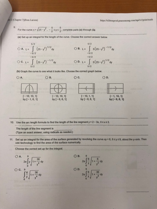 Solved 2 (Chapter 7)(Ron Larson) /print/math For the curve | Chegg.com
