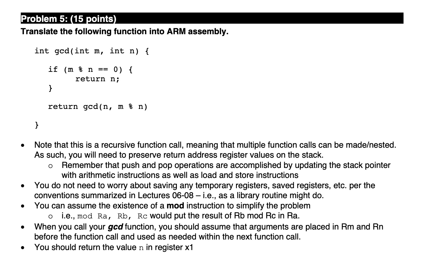 Solved Problem 5: (15 points) Translate the following | Chegg.com