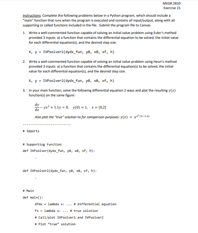 MEGR 2810 Exercise 15 Instructions: Complete the | Chegg.com