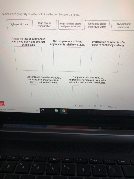 Solved Match each property of water with its effect on | Chegg.com