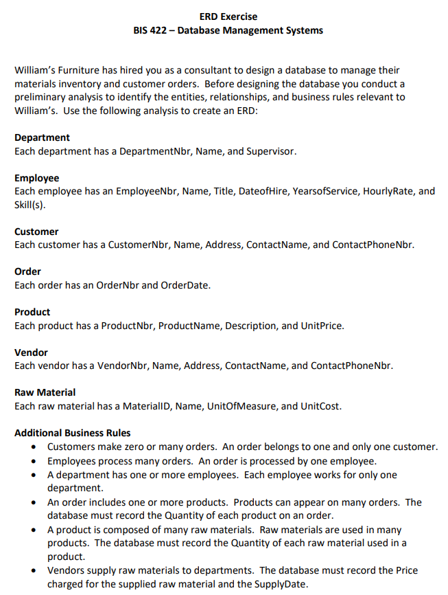 Solved ERD Exercise BIS 422 - Database Management Systems | Chegg.com