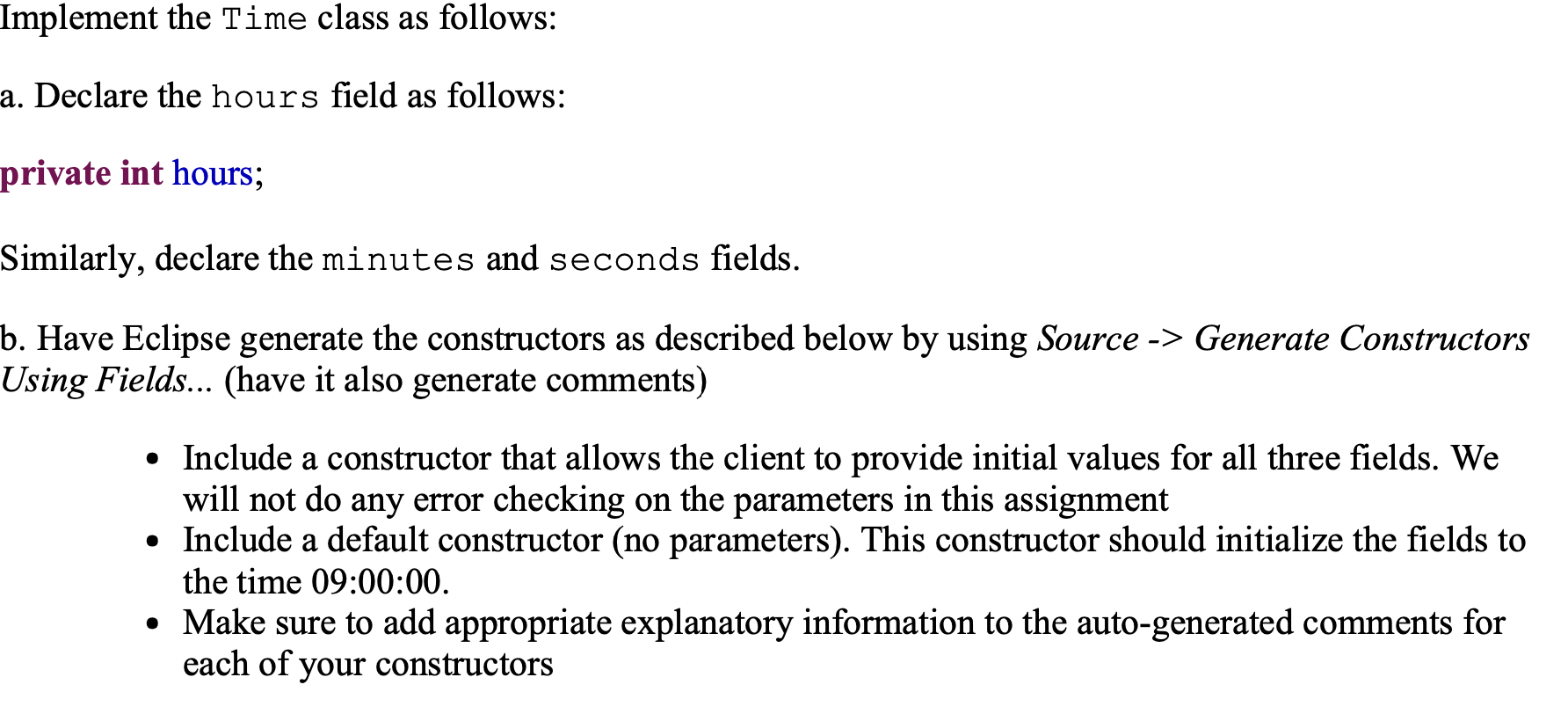 Solved lic class Time private int hours; private int | Chegg.com
