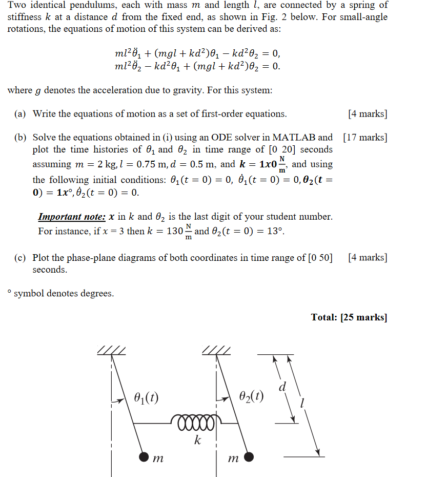 Solved Two identical pendulums, each with mass m and length | Chegg.com