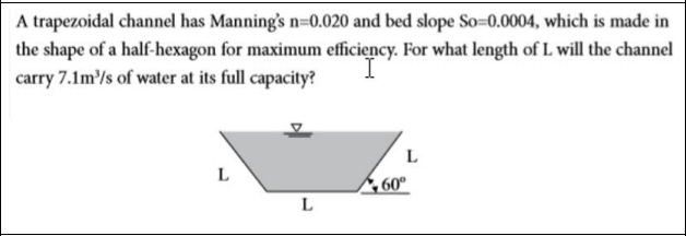 Solved A trapezoidal channel has Manning's n=0.020 and bed | Chegg.com
