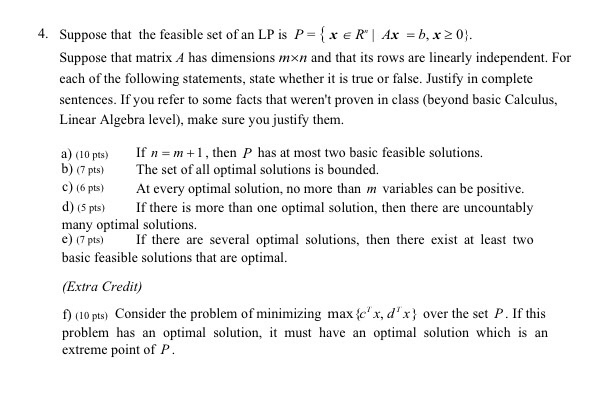 Solved Suppose that the feasible set of an LP is P={x R^n| | Chegg.com