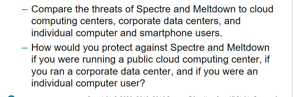 Solved – Compare the threats of Spectre and Meltdown to | Chegg.com