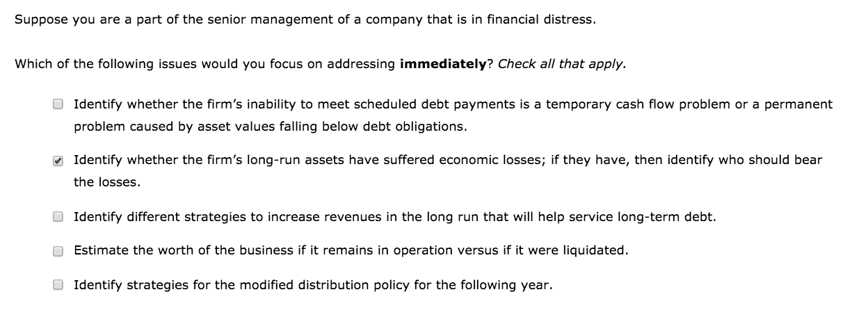 Solved 1. Financial distress Bankruptcy is the process by | Chegg.com