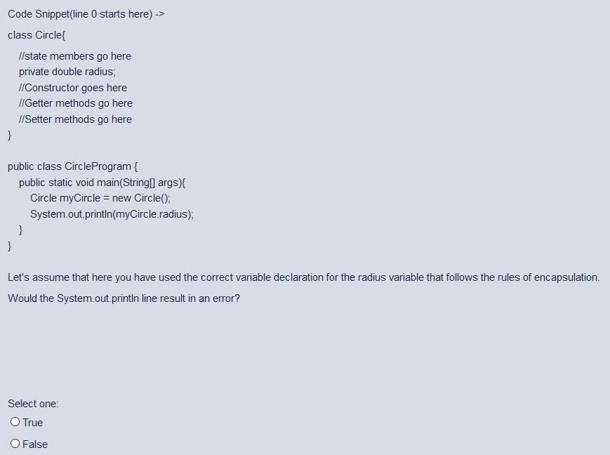 Solved Code Snippet(line 0 starts here) -> class Circle | Chegg.com