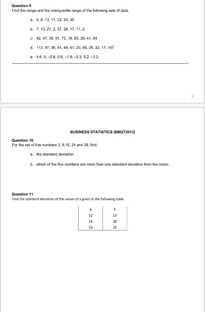 Solved Question 9 Find the range and the interquartile | Chegg.com