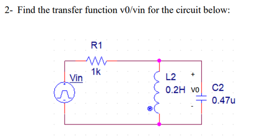 Solved 2- Find the transfer function v0/vin for the circuit | Chegg.com
