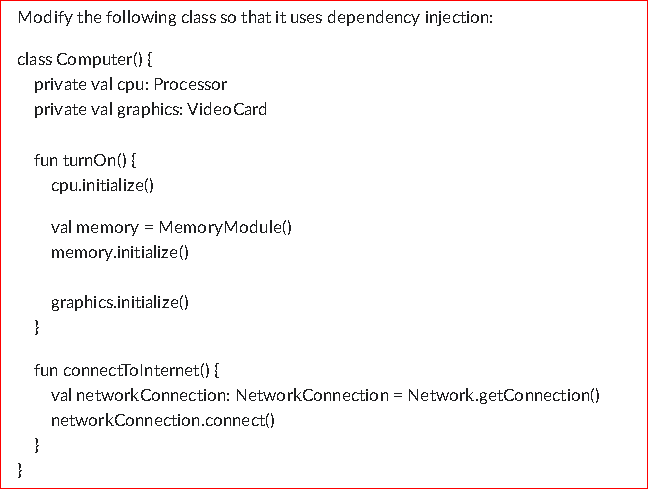 Solved Modify the following class so that it uses dependency | Chegg.com