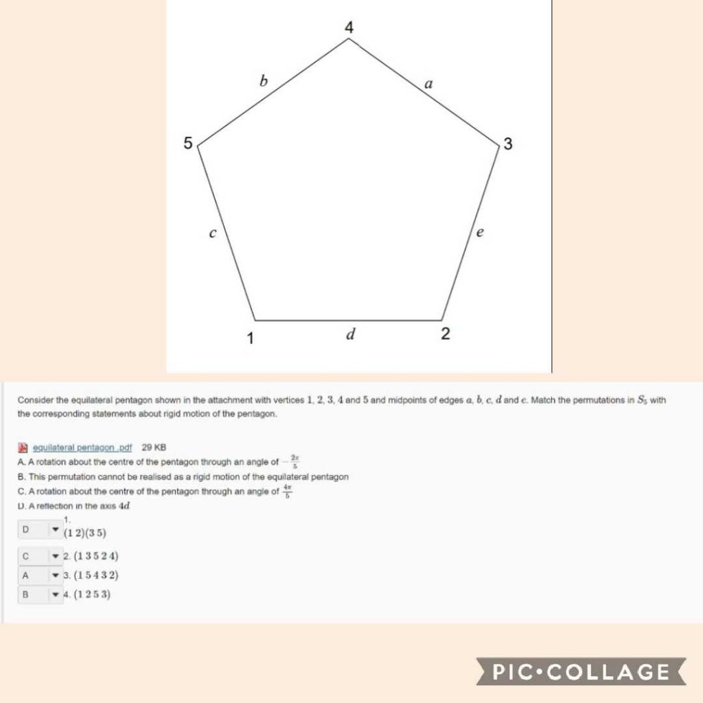 Solved 4 b a 5 с 1 d 2 Consider the equilateral pentagon | Chegg.com
