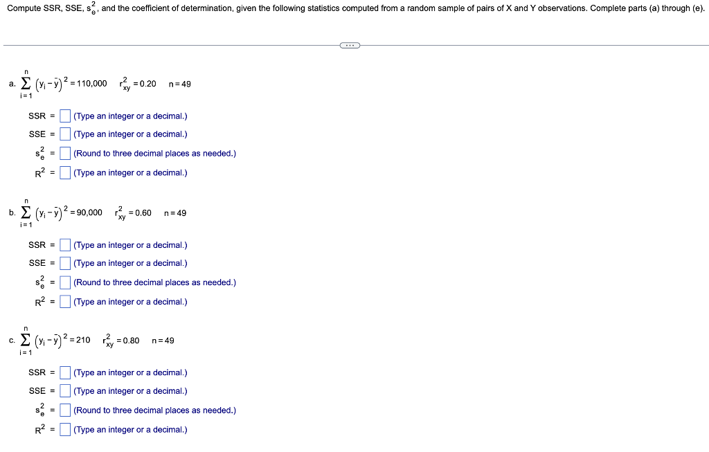 Solved Compute SSR, SSE, s e, and the coefficient of | Chegg.com