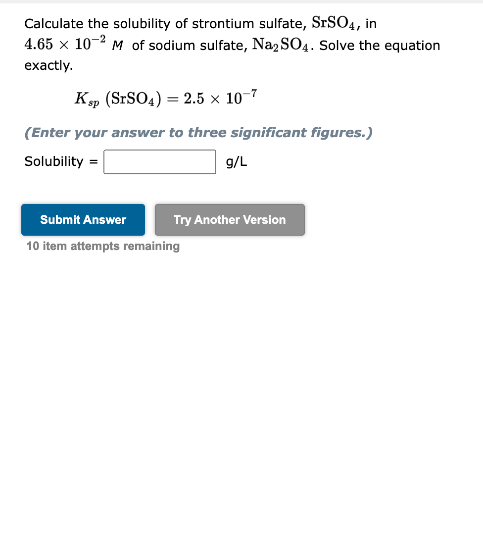 Solved What is the solubility (in grams per liter) of | Chegg.com