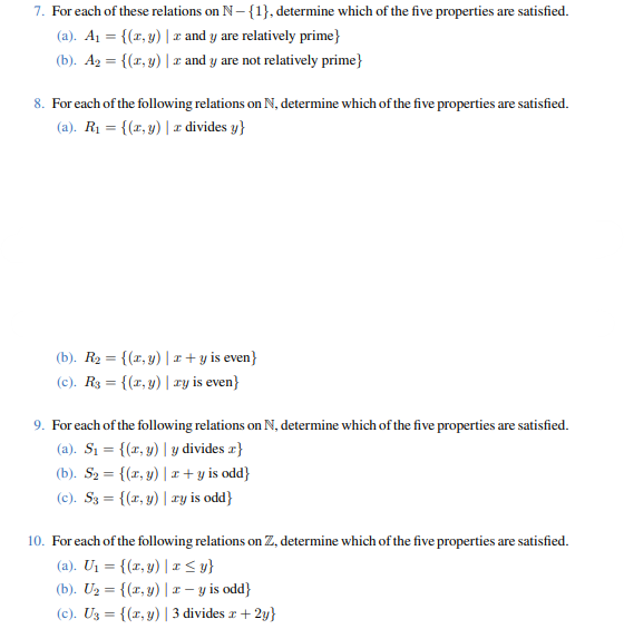 Solved 7. For each of these relations on N−{1}, determine | Chegg.com