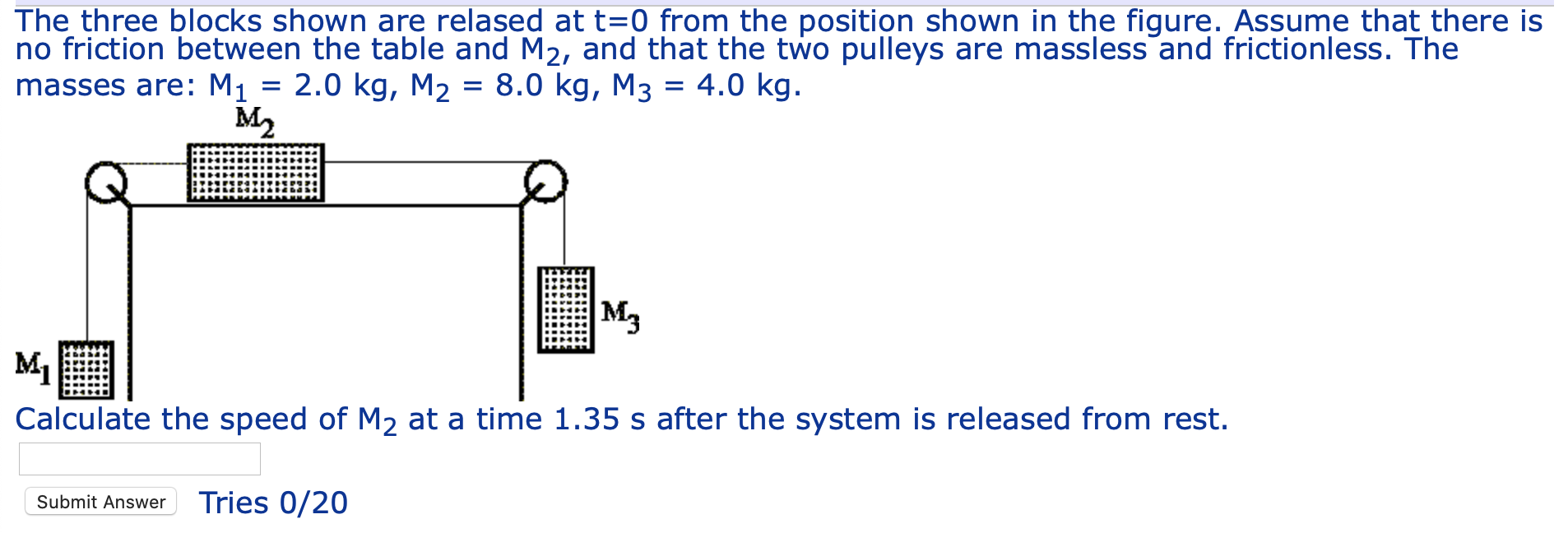 Solved The three blocks shown are relased at t=0 from the | Chegg.com