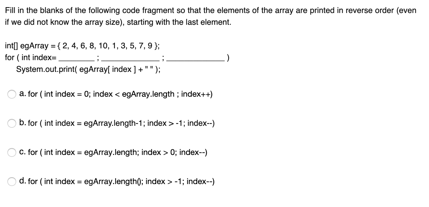 Solved Fill in the blanks of the following code fragment so | Chegg.com