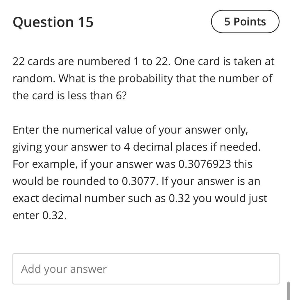 Solved Question 15 5 Points 22 cards are numbered 1 to 22. | Chegg.com