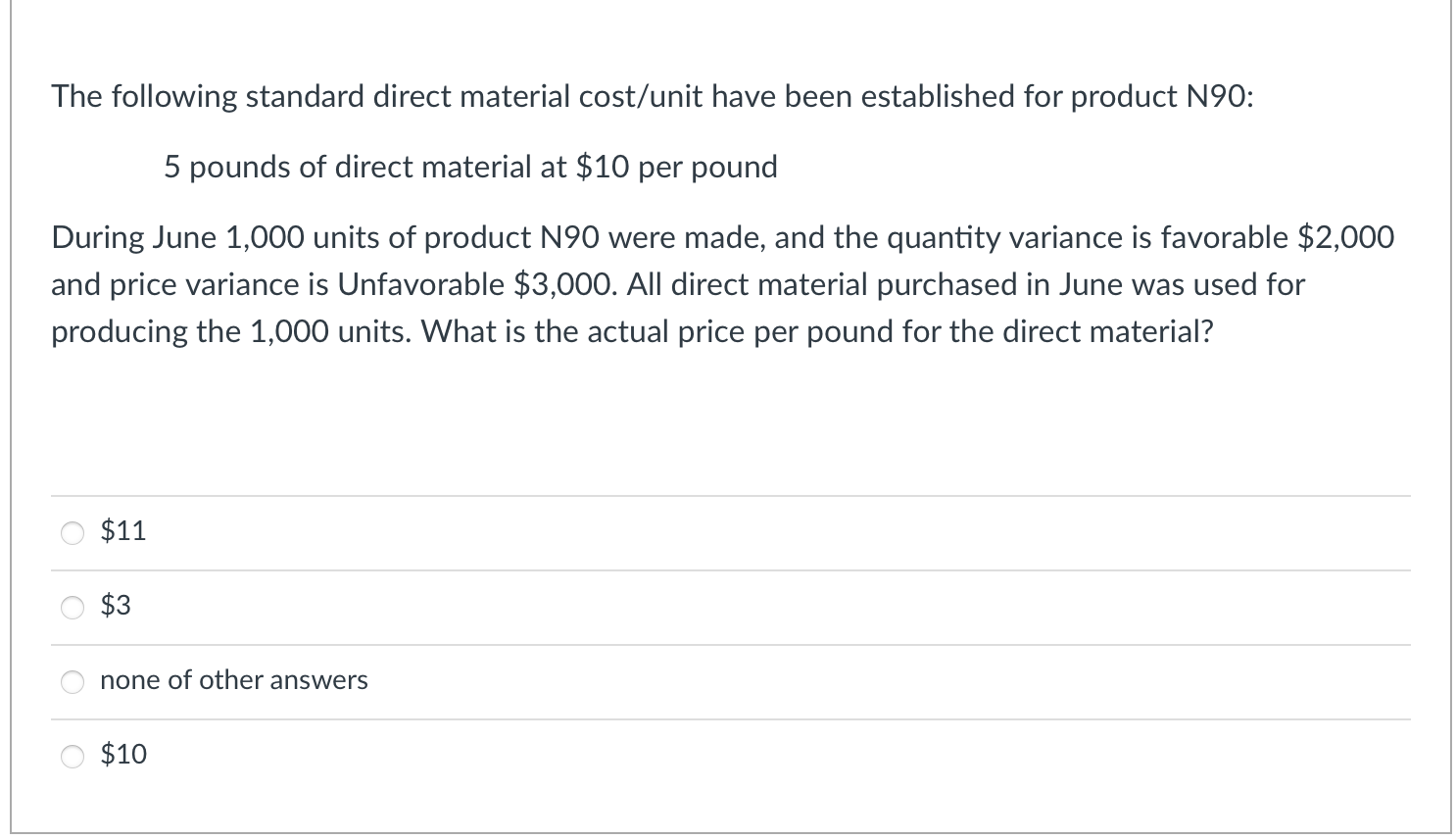 Solved The following standard direct material cost/unit have | Chegg.com
