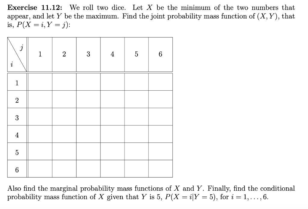 Solved Exercise 11.12: We roll two dice. Let X be the | Chegg.com