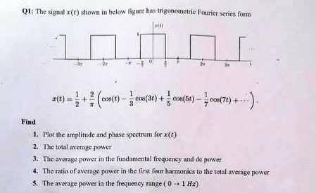 [Solved]: Q1: The signal x(t) shown in below figure has tr