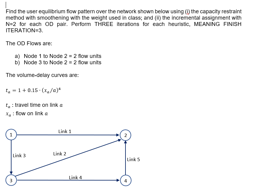 Find the user equilibrium flow pattern over the | Chegg.com