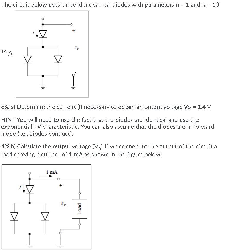 Solved The circuit below uses three identical real diodes | Chegg.com