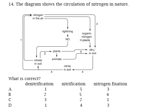 [Solved]: 14. The diagram shows the circulation of nitroge