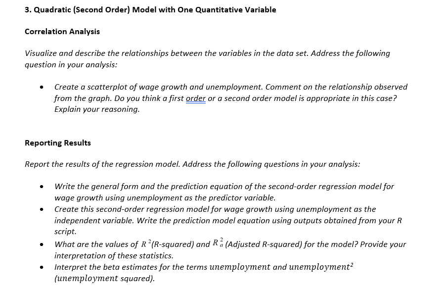 Solved 3 Quadratic Second Order Model With One