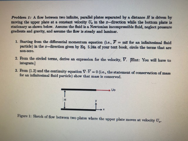 Solved Problem 1: A flow between two infinite, parallel | Chegg.com
